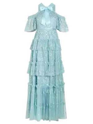 NEEDLE & THREAD Primrose Floral-embroidered Maxi Dress - Blue