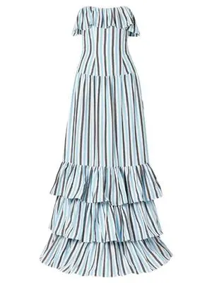 MARRAKSHI LIFE Ruffled Striped Cotton Maxi Dress - Blue