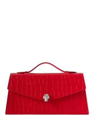 ALEXANDER MCQUEEN Alexander McQueen Skull Embellished Croc-Effect Leather Clutch