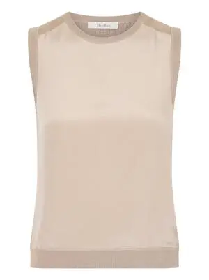 Max Mara Silk-blend Tank Top With Ribbed Trims - Gray
