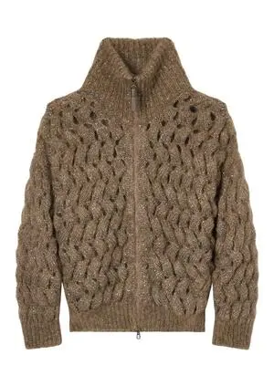Brunello Cucinelli Mohair-blend Sequin Zip-up Cardigan - Brown