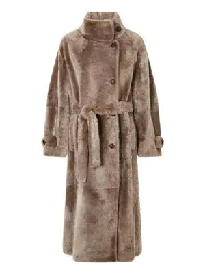 Brunello Cucinelli Belted Shearling Coat - Brown