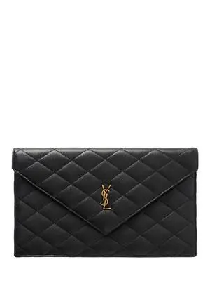 Saint Laurent Quilted Leather Clutch With Logo - Black