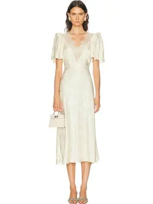 RONNY KOBO Ronny Kobo Silk Blend Lace Trim Midi Dress