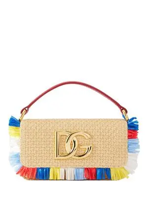 Dolce & Gabbana 3.5' Raffia Shoulder Bag With Fringe And Logo Embellishment - Multi