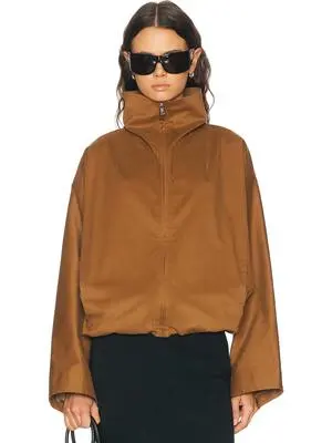 Nour Hammour Oversized Cotton Canvas Jacket With High Neck - Camel