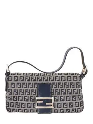 Fendi Zucchino Monogram Baguette Shoulder Bag - Blue