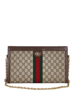 Gucci Gucci Ophidia GG Supreme Canvas Shoulder Bag With Brown Calfskin Trim Brown