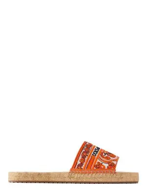 Dolce & Gabbana Embroidered Leather-trimmed Espadrille Sandals - Orange
