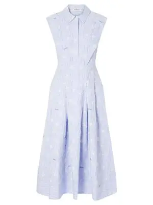 Simkhai Neri Embroidered Striped Cotton-poplin Midi Dress - Blue