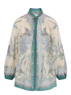 Zimmermann Indra Billow Blouse Floral Print Silk Cotton Blend - Multicolor