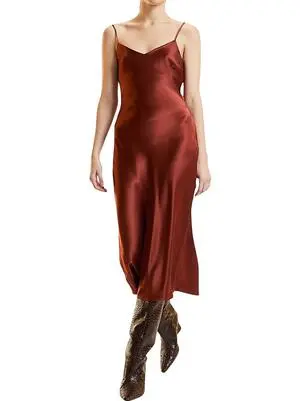 Cynthia Rowley Satin Midi Slip Dress - Rust