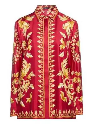 Versace Cream Silk Satin Shirt With Signature Print - Red