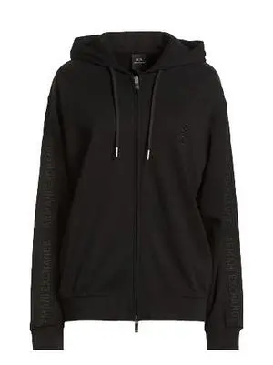 Armani Exchange Cotton Zip-up Hoodie With Embroidered Logo And Side Stripes - Black