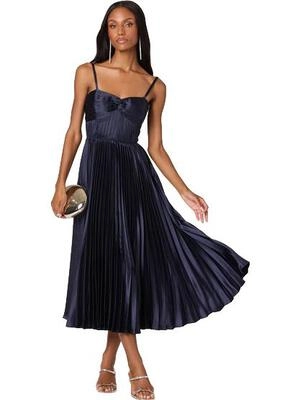 Astr The Label Sweetheart Pleated Midi Dress - Navy