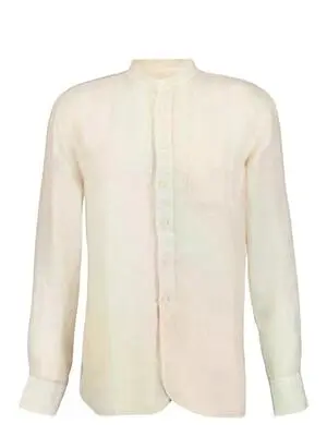 120% Lino Band-collar Pocket Shirt - Neutrals
