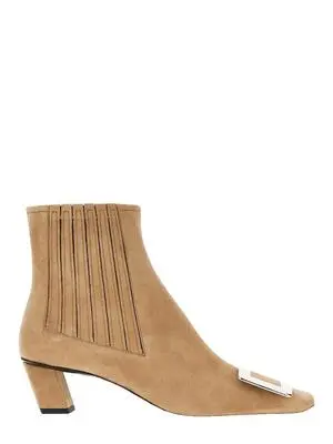 ROGER VIVIER Suede Leather Belle Vivier Chelsea Boots - Beige