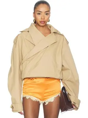 NIIHAI Gabardine Hooded Trench Jacket - Camel