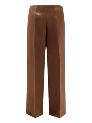 Alberta Ferretti Silk Wide Leg Trousers With Side Slits - Brown