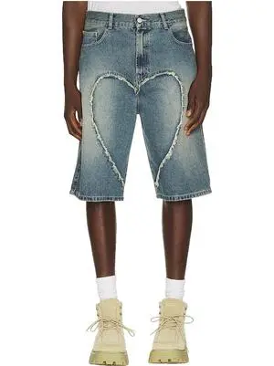 CARNE BOLLENTE Heart Applique Denim Shorts - Blue