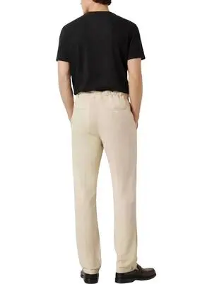 120% Lino Drawstring Waist Straight-leg Trousers - Neutrals