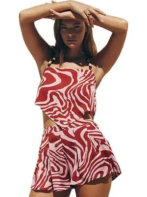 CELANDINE High Rise Wide Leg Shorts - Pink Pattern