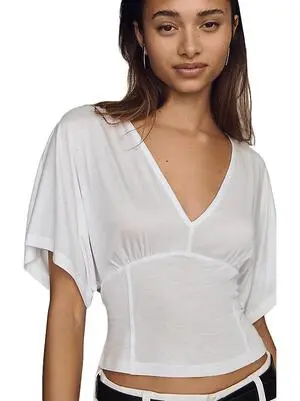 Anthropologie Silken Flutter Sleeve Crop Top - Lucent White