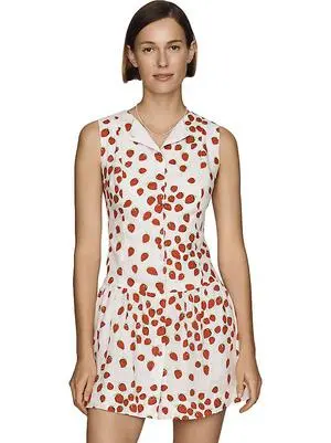 S/W/F Linen A-line Mini Dress With Strawberry Print - Strawlette