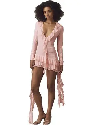 Ronny Kobo Lyla Mini Dress With Plunge Neckline And Ruffled Skirt - Seashell