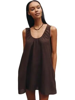 CELANDINE Linen-blend Scoop Neck Dress - Cocoa