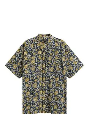 BEAMS Block Print Open Collar Shirt - Blue