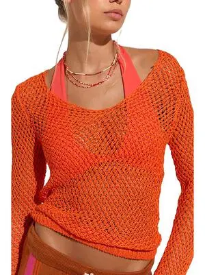 Free People Coconut Knit Long Sleeve Sweater - Flame
