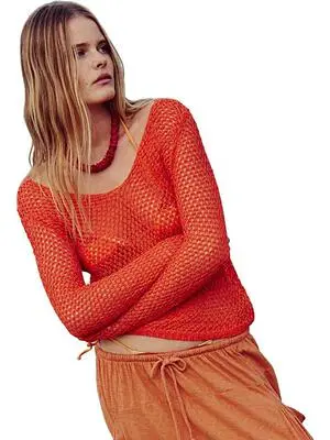 Free People Coconut Knit Long Sleeve Sweater - Flame