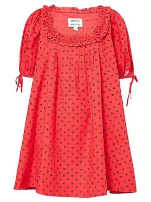 DAMSON MADDER Jemima Gathe Cotton Mini Dress - Red