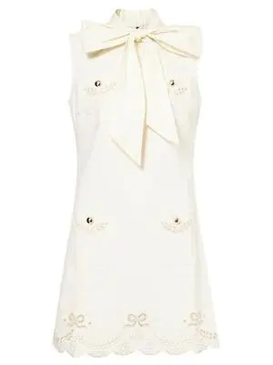 SELF-PORTRAIT Broderie Anglaise Denim Mini Dress - Ecru