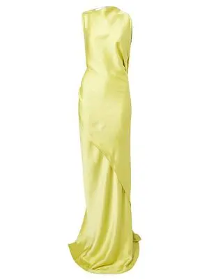 Victoria Beckham Sleeveless Draped Satin Maxi Gown - Chartreuse
