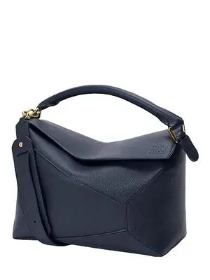 Loewe Loewe Puzzle Edge Medium Leather Top-Handle Bag Deep Navy