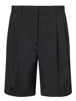 Khaite Auggie Pleated Wool Shorts - Black