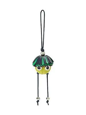 Loewe Leather Bag Charm With Woven Detail - Green