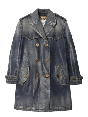 Burberry Coated Denim Trench Coat - Medium Blue