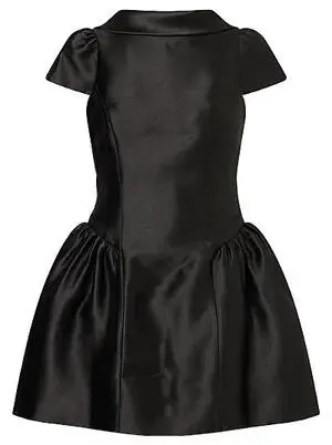 SELF-PORTRAIT Cap-sleeve Scoop-back Taffeta Mini Dress - Black