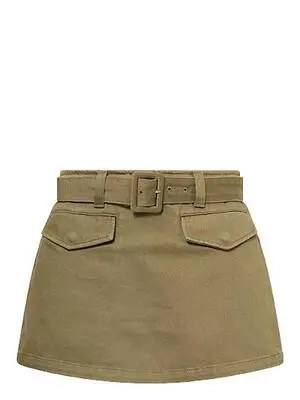 SELF-PORTRAIT Belted Flap-pocket Denim Skort - Khaki