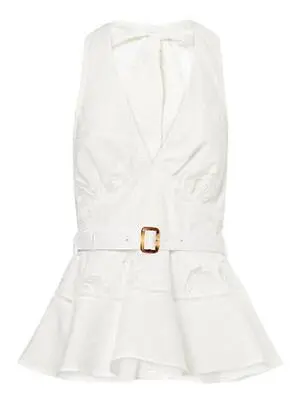 SELF-PORTRAIT Halter-neck Peplum Embroidered Top - White
