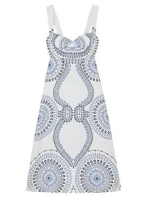 REISS Addison Floral-print Linen Midi Dress - Ivory Blue