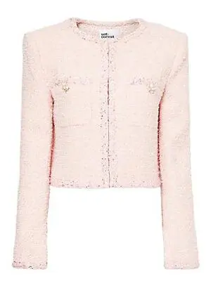SELF-PORTRAIT Sequin-trim Boxy-fit Boucle Jacket - Pink