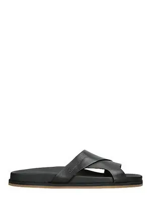 Santoni Leather Sandals With Embossed Detail - Black