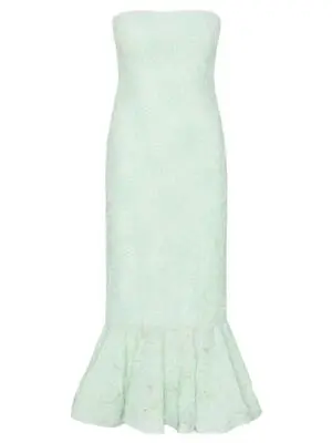 ROTATE BY BIRGER CHRISTENSEN Strapless Floral Mesh Flounce Maxi Dress - White