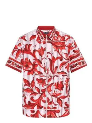 Dolce & Gabbana Majolica-print Striped Poplin Hawaii Shirt - Red