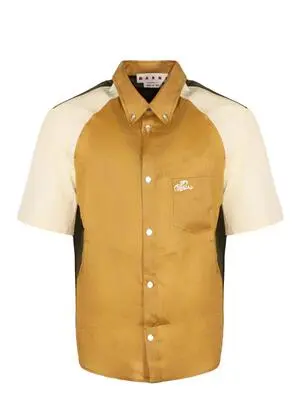 Marni Colour-block Logo-embroidered Shirt - Brown