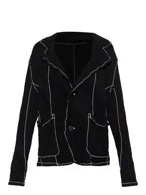 Issey Miyake Crinkled Contrast-stitch Blazer - Black
